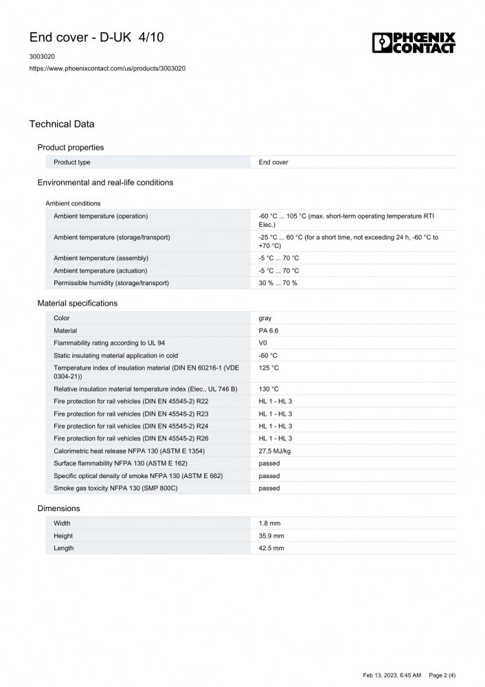 Phoenix Contact 3003020 technical document page 2