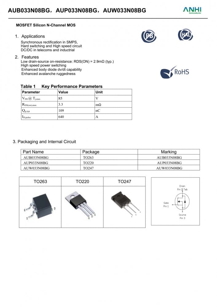 AUW033N08BG datasheet page 1