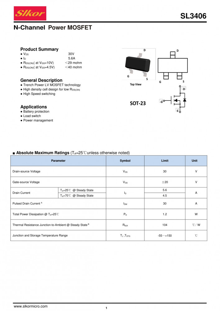 SL3406 datasheet page 1