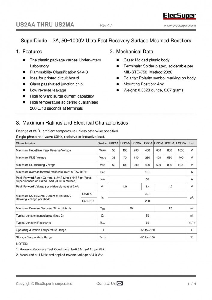 ElecSuper US2MA datasheet page 1