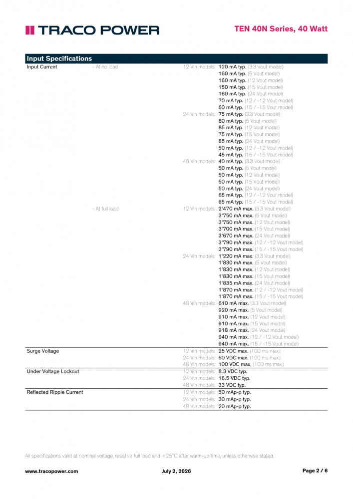 TEN 40N product documentation page 2