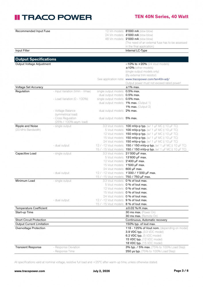 TEN 40N product documentation page 3