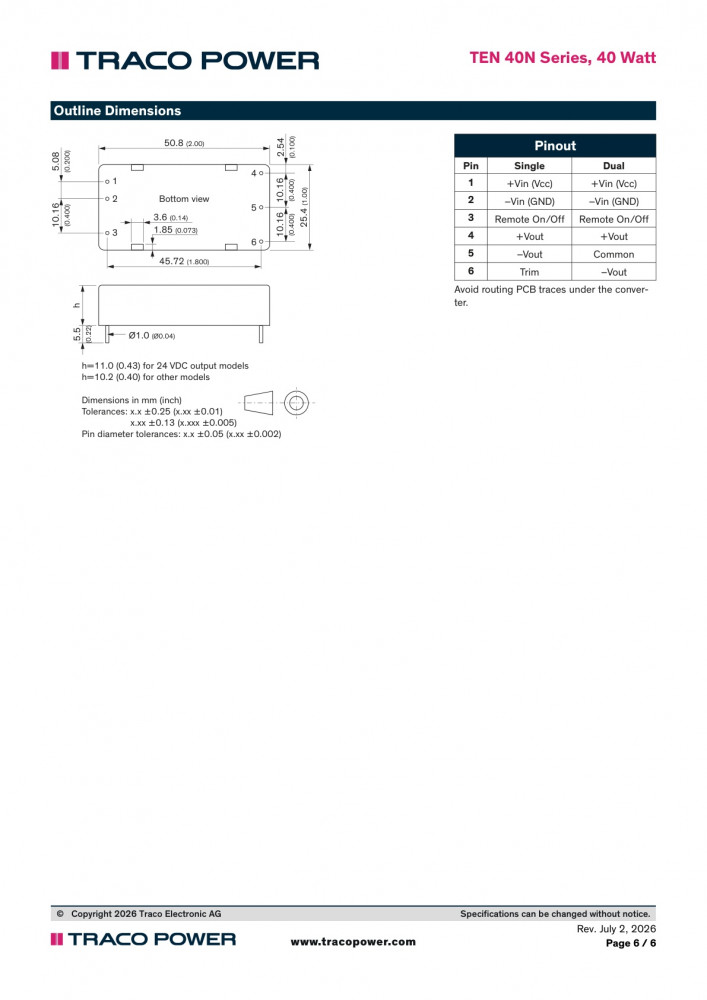 TEN 40N product documentation page 6