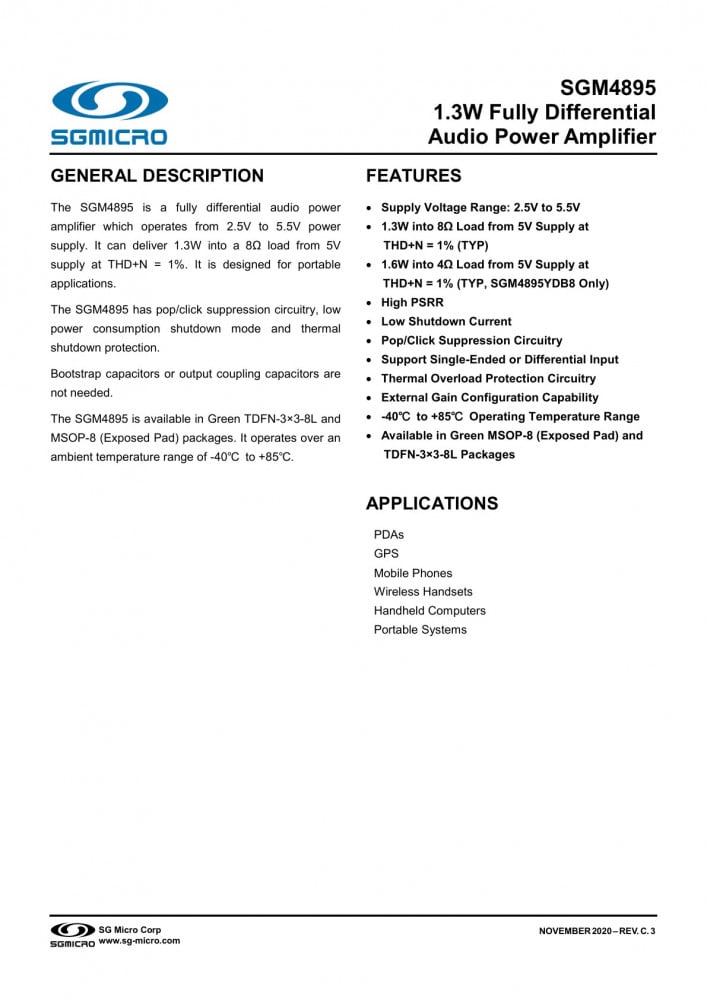 SGM4895 datasheet page 1