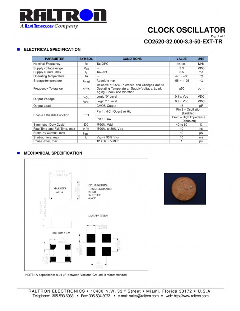 Raltron CO2520 datasheet page 1