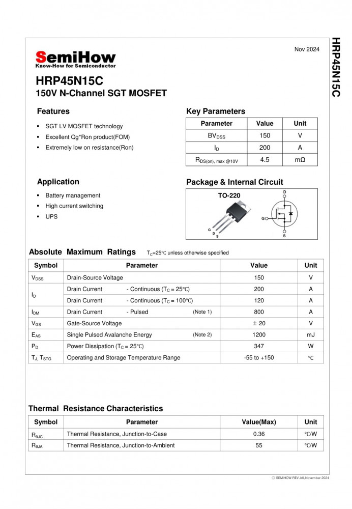 HRP45N15C datasheet page 1