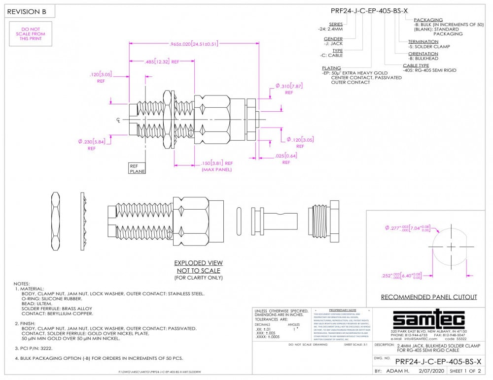 Samtec PRF24-J-C-EP-405-BS-B technical drawing page 1