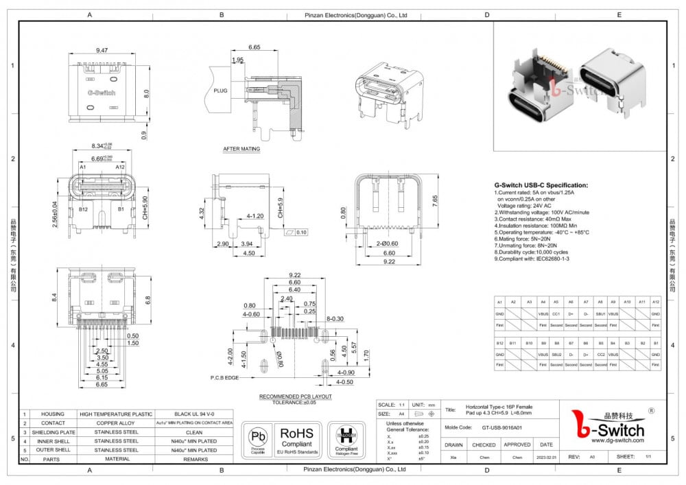 GT-USB-9016A01 technical drawing page 1