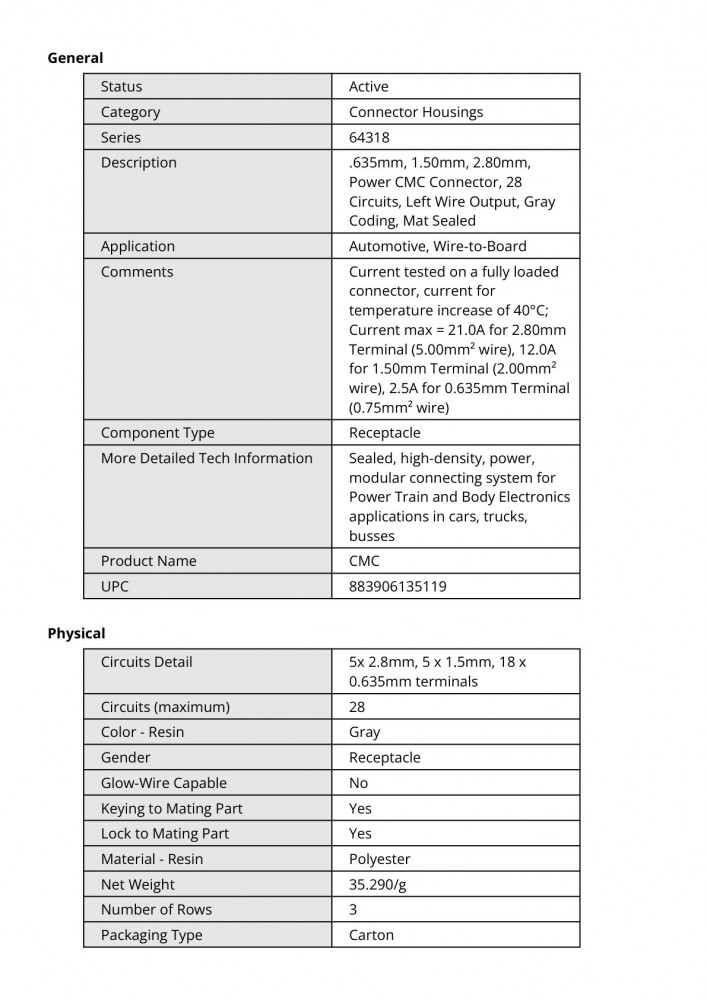 Technical document page 2 for MOLEX 643181018