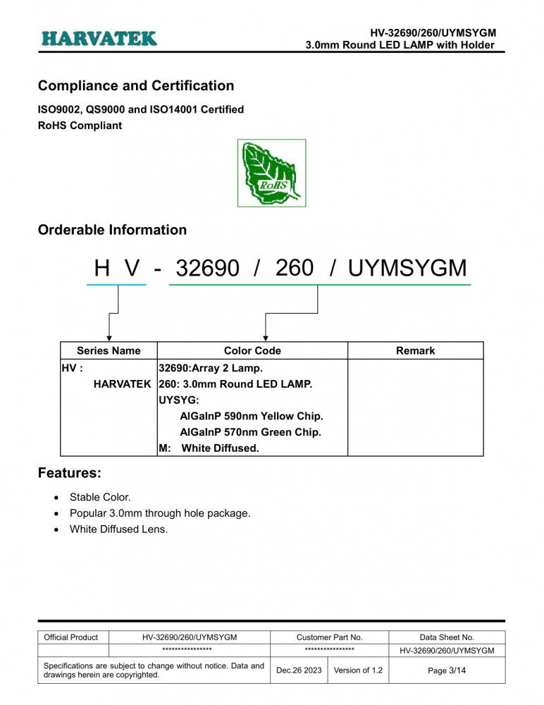 HV-32690/260/UYMSYGM datasheet page 3