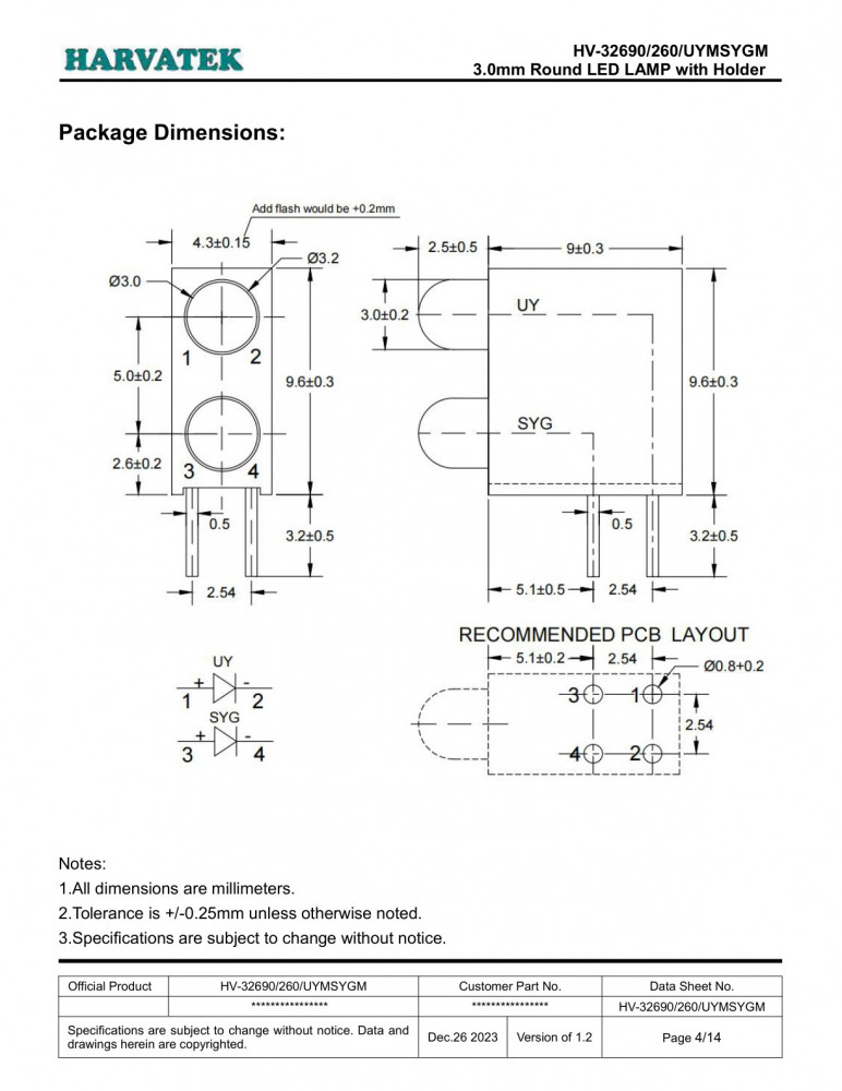 HV-32690/260/UYMSYGM datasheet page 4