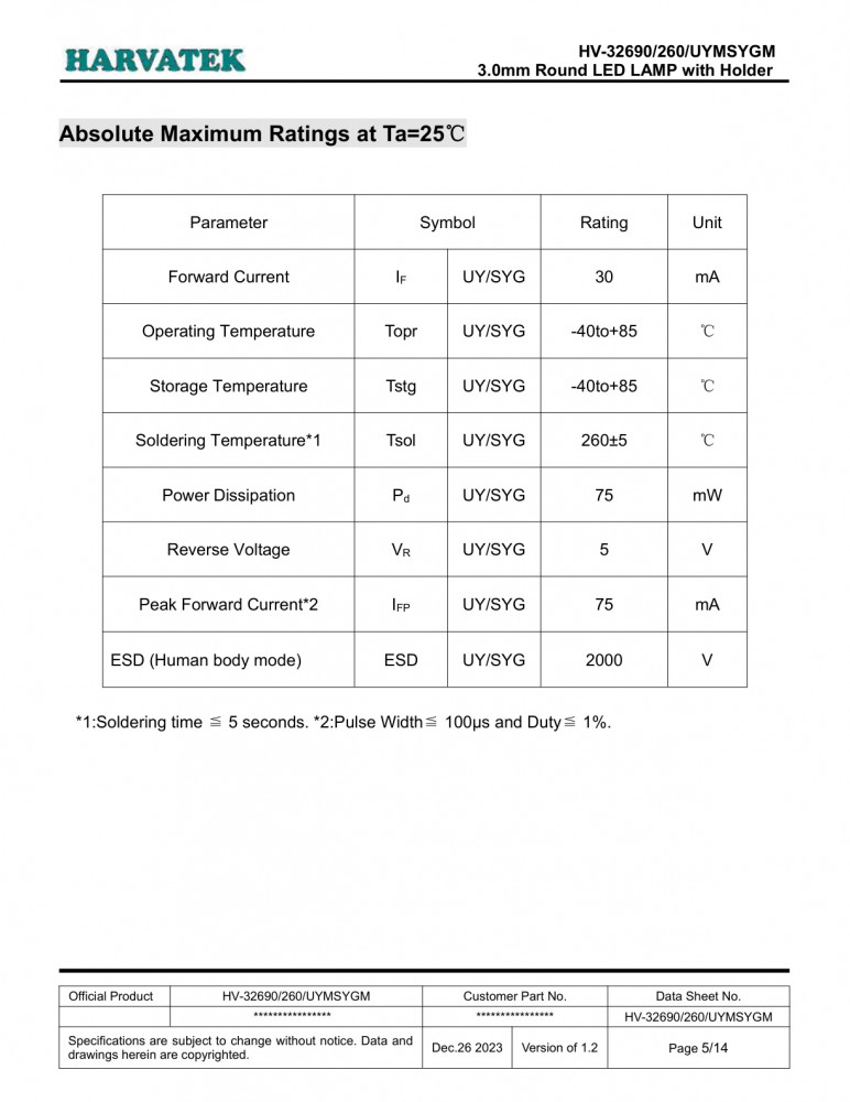 HV-32690/260/UYMSYGM datasheet page 5