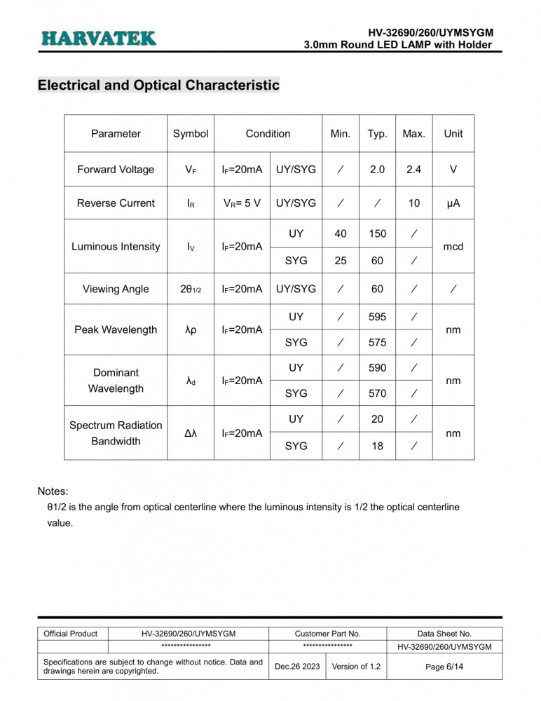 HV-32690/260/UYMSYGM datasheet page 6