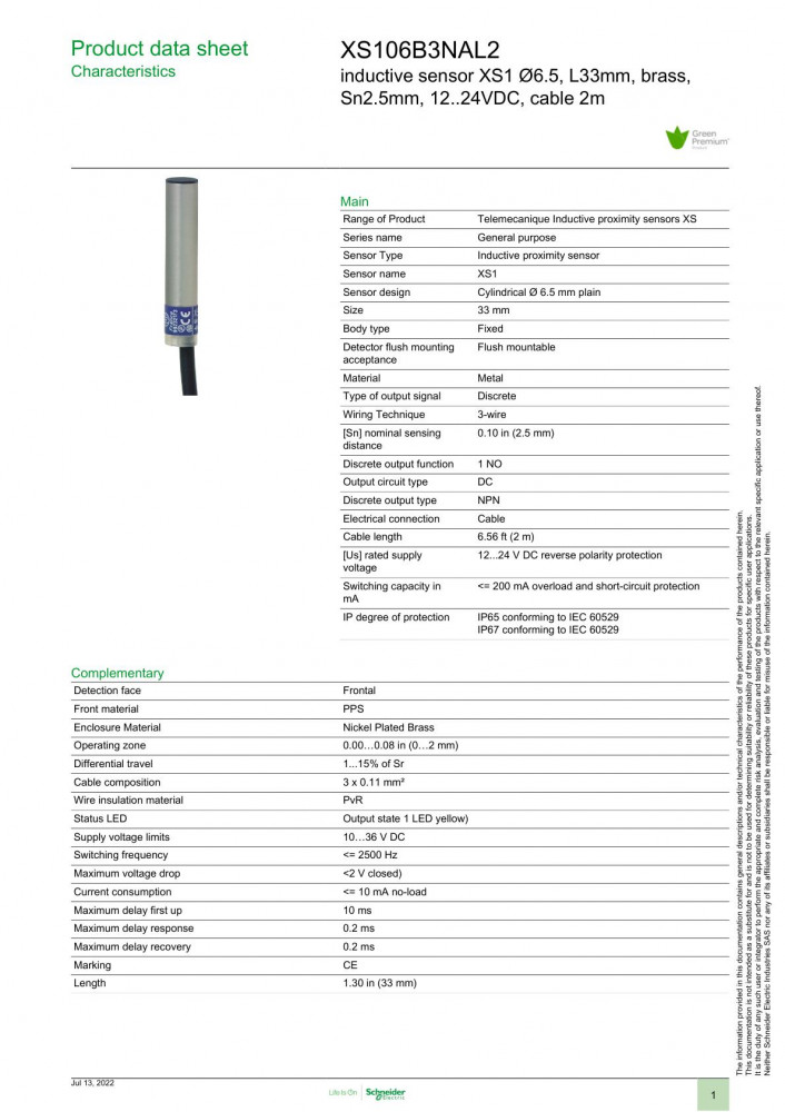 XS106B3NAL2 technical document page 1