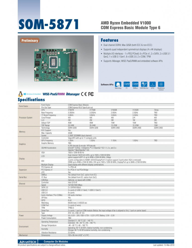 ADVANTECH SOM-5871VC-U0A1 technical document page 1