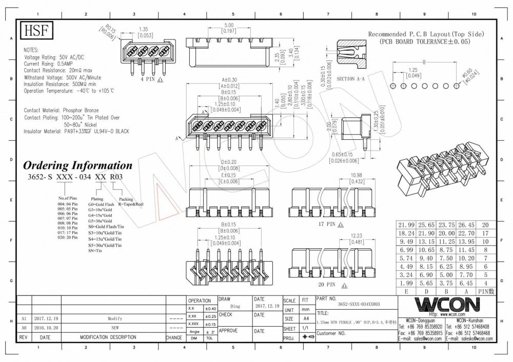 Wcon 3652-S017-034SNR03 technical drawing preview
