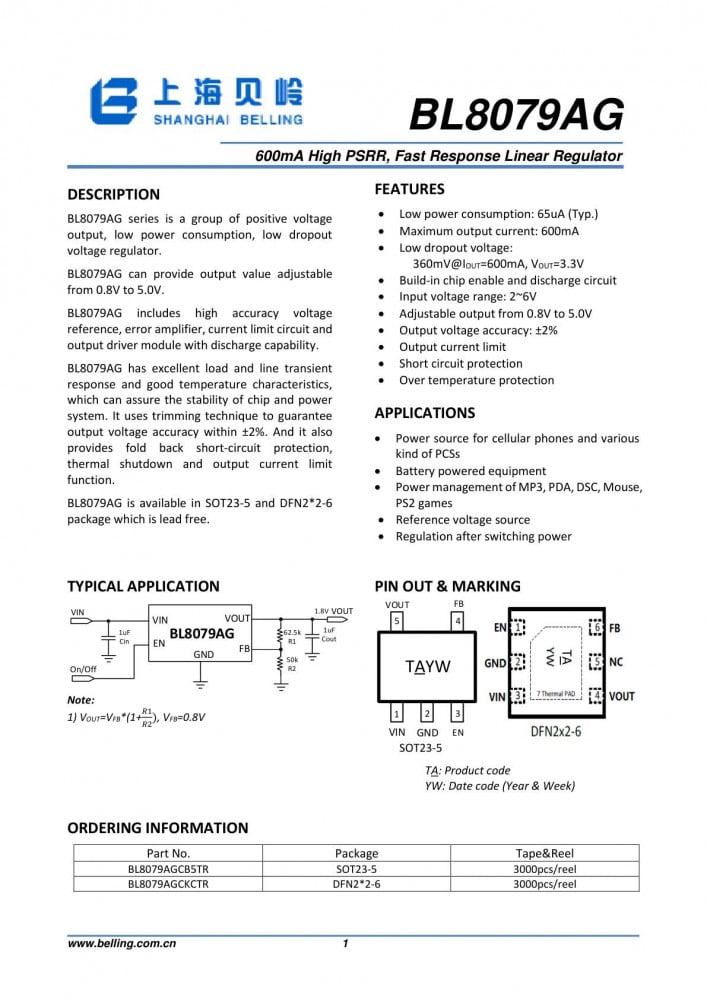 BL8079AG datasheet page 1