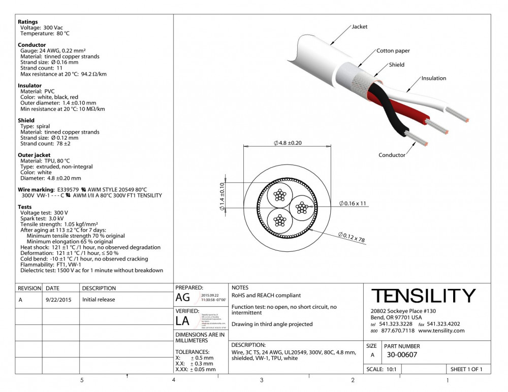 Tensility 30-00607 cable product drawing