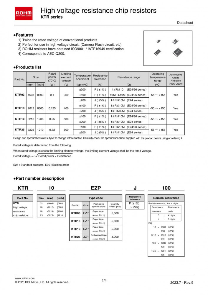 ROHM KTR series datasheet page 1