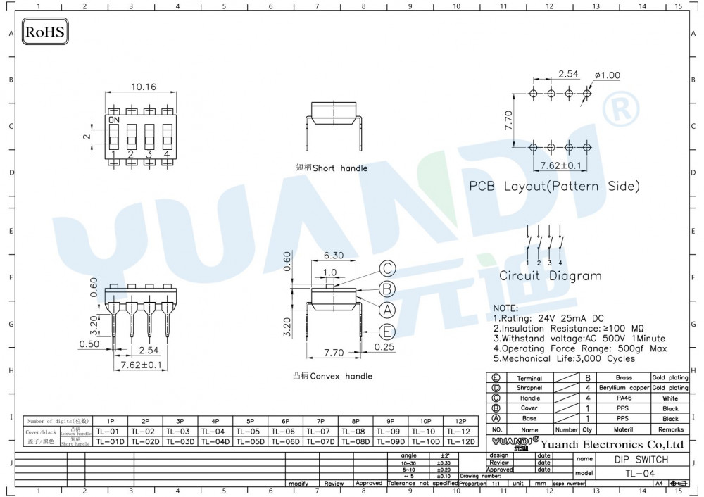 Yuandi TL-04 official drawing and specification page