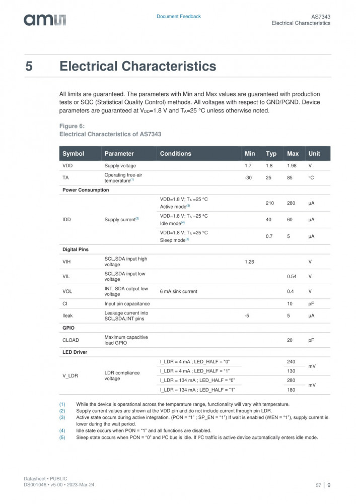 AS7343 datasheet page 10