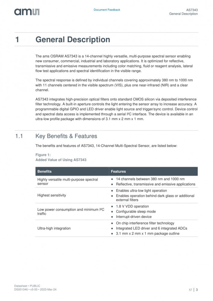 AS7343 datasheet page 4