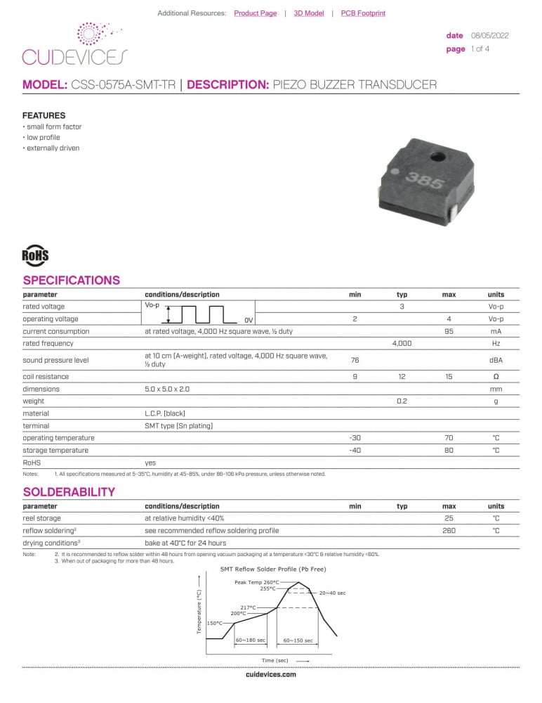 CSS-0575A-SMT-TR datasheet page 1