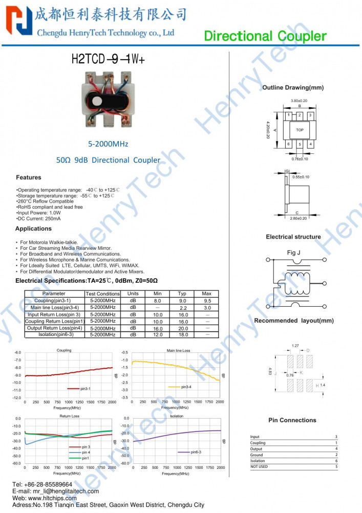 H2TCD-9-1W+ technical document page 1