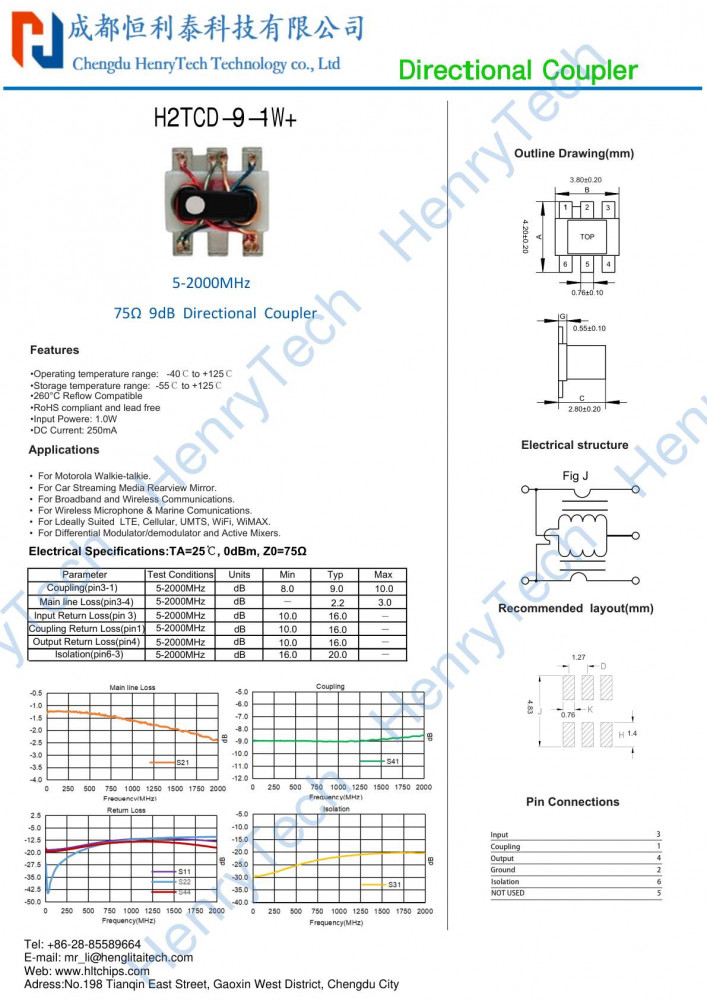 H2TCD-9-1W+ technical document page 2