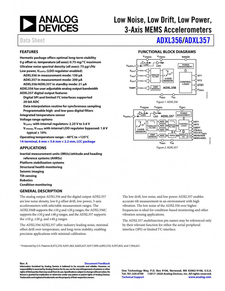 ADXL356CEZ technical document page 1