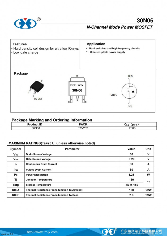 JUXING 30N06 datasheet page 1