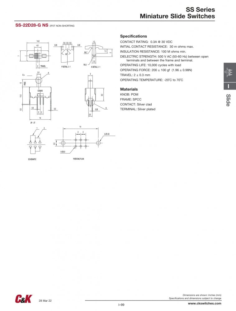 C&K slide switch datasheet page 10