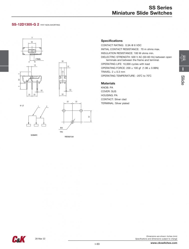 C&K slide switch datasheet page 4