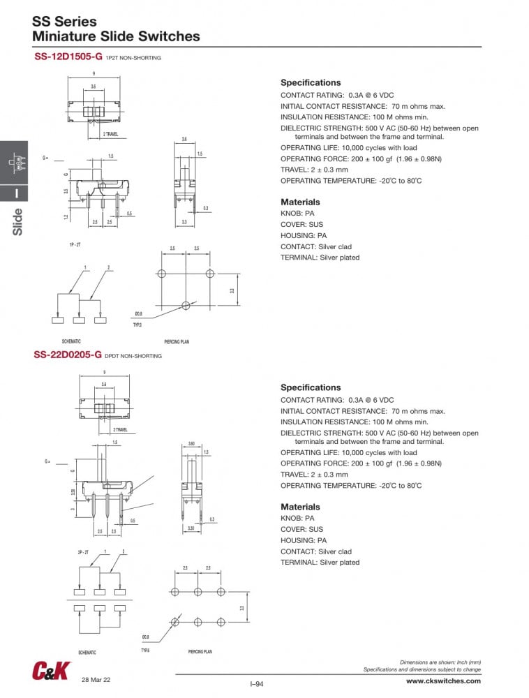 C&K slide switch datasheet page 5