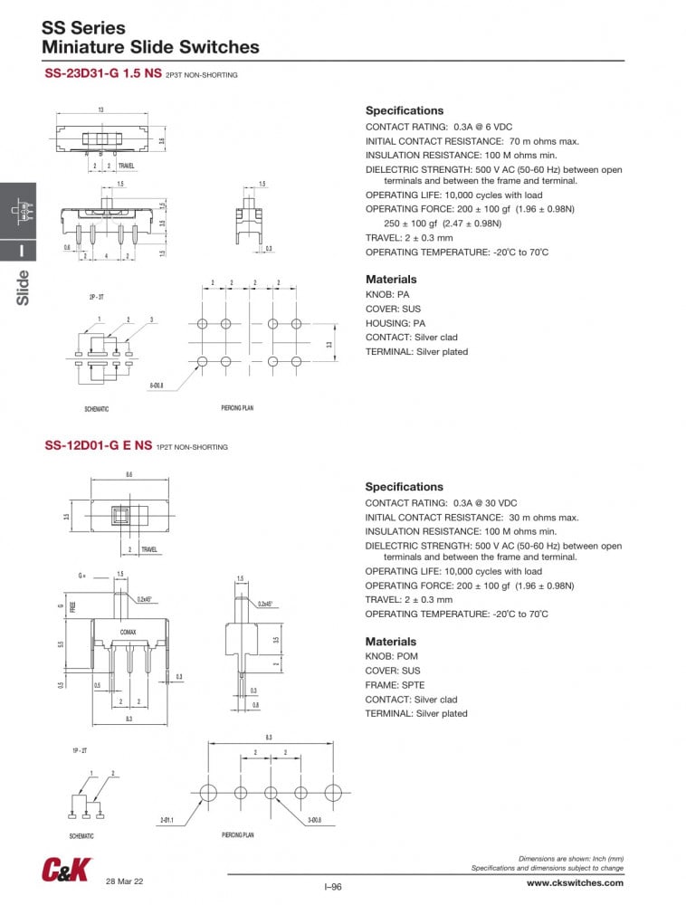 C&K slide switch datasheet page 7