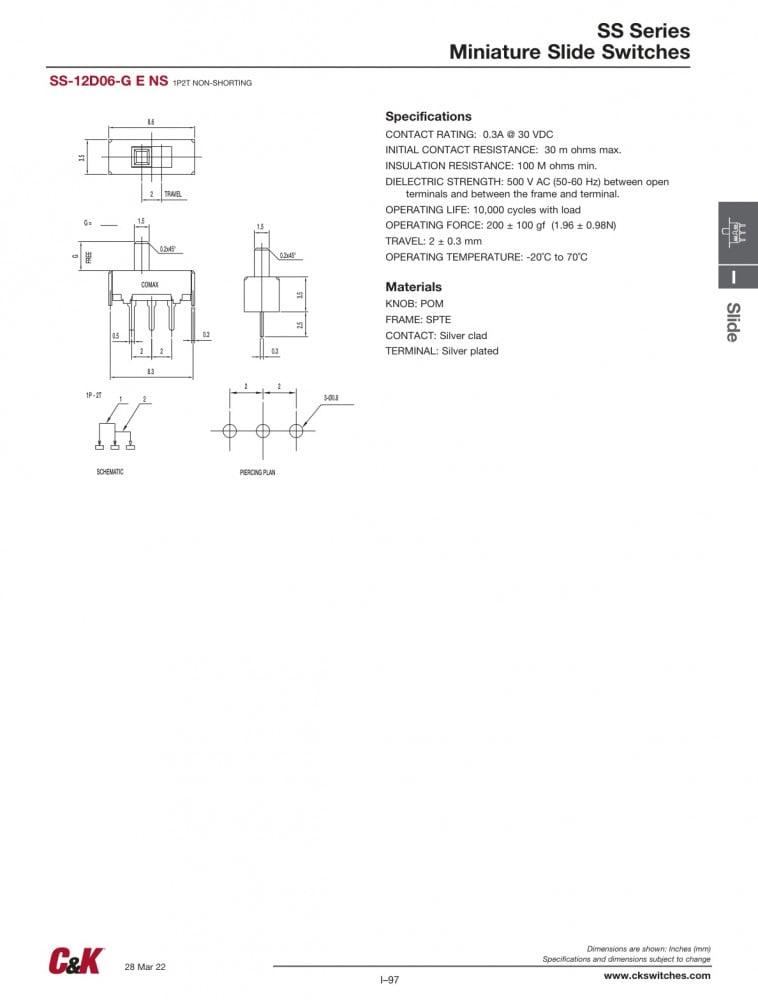 C&K slide switch datasheet page 8