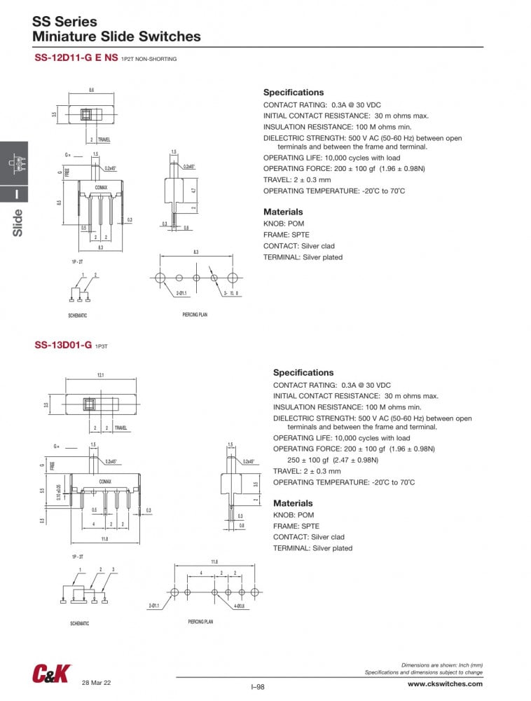 C&K slide switch datasheet page 9