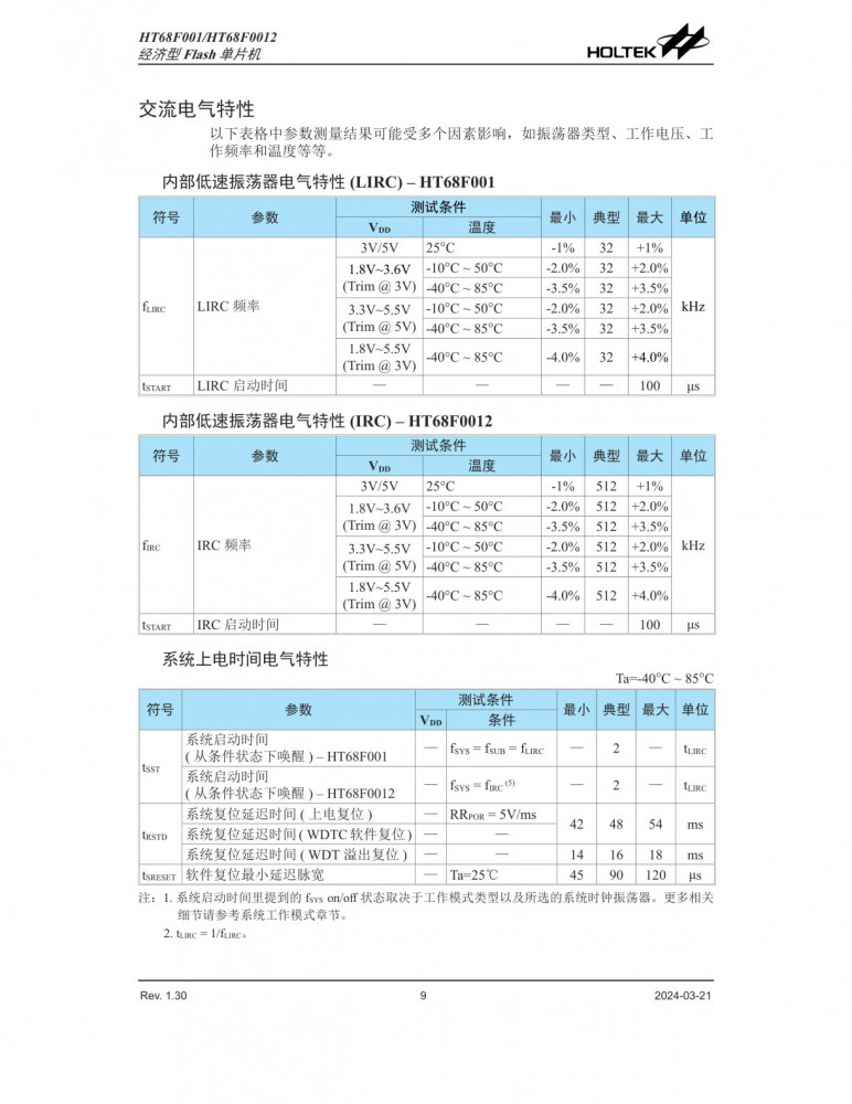 HT68F001 datasheet page 9