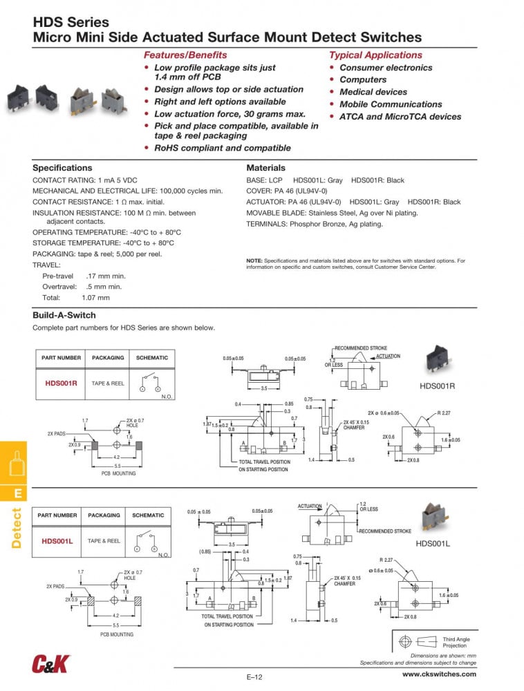 C&K HDS001R datasheet page 1