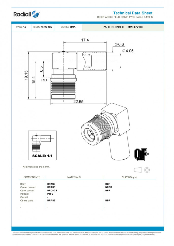 Radiall R123177100 QMA datasheet page 1
