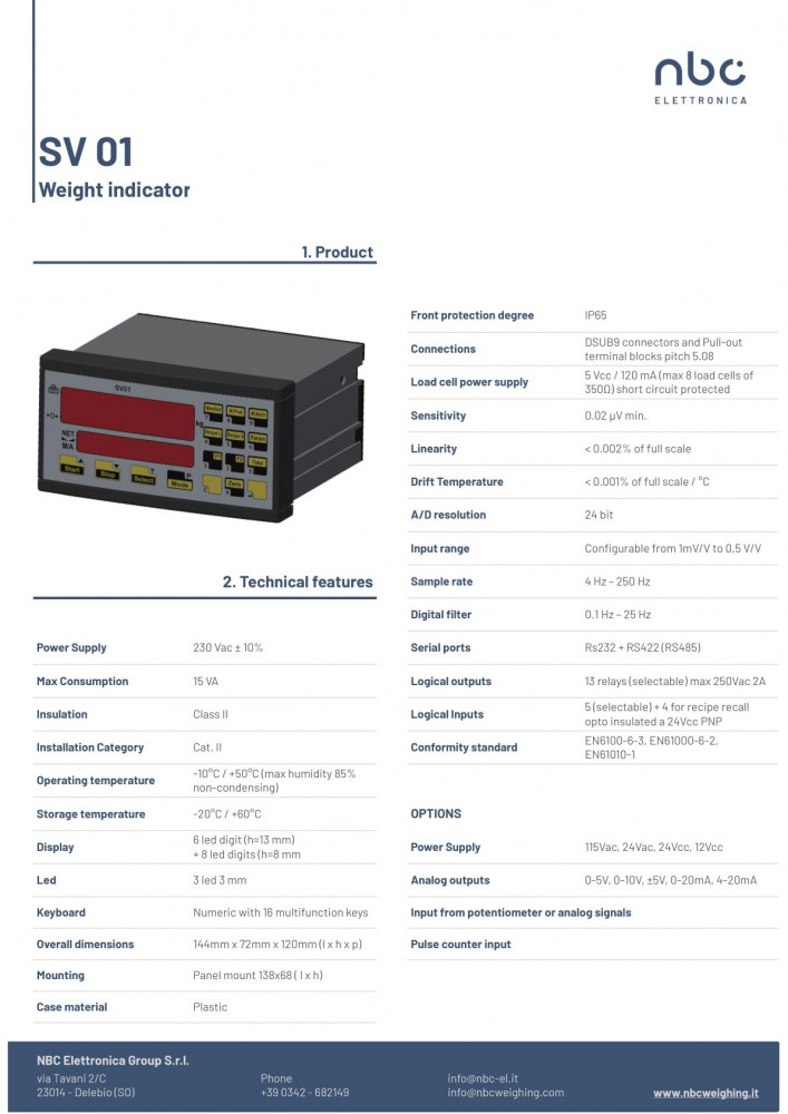 NBC SV 01 weight indicator product documentation, page 1