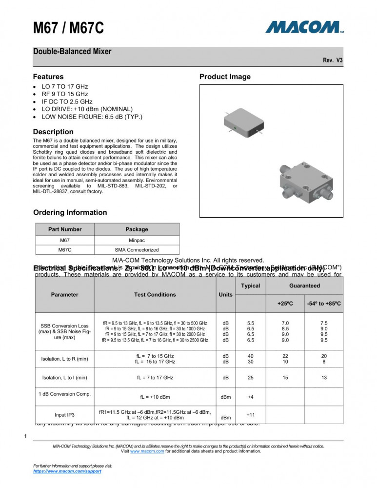 MACOM M67 datasheet page 1
