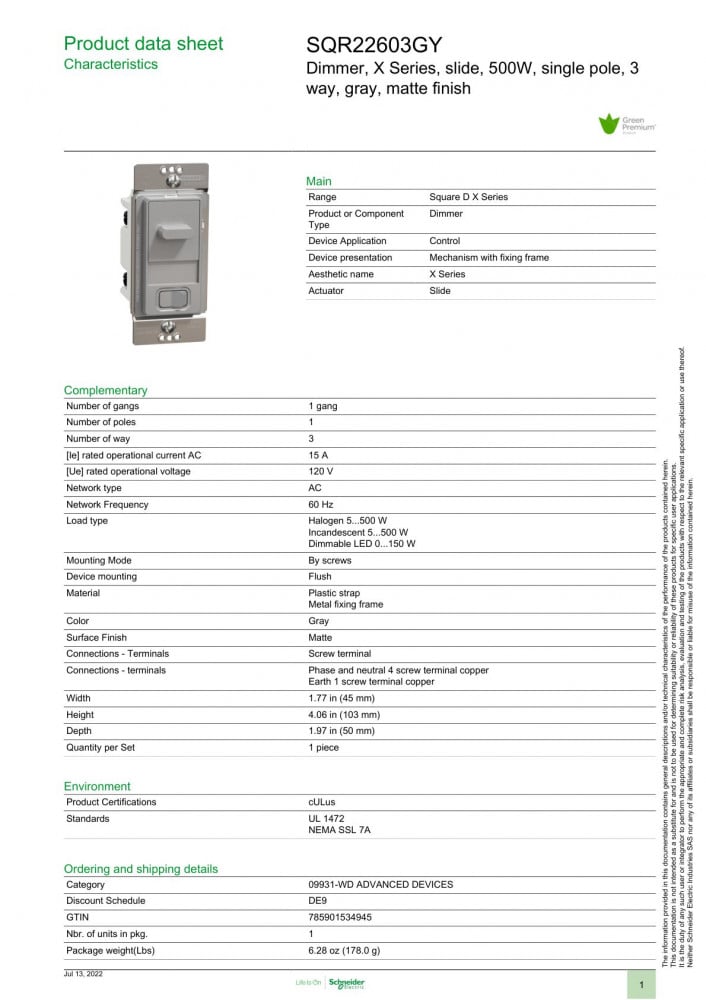 SQR22603GY technical document page 1