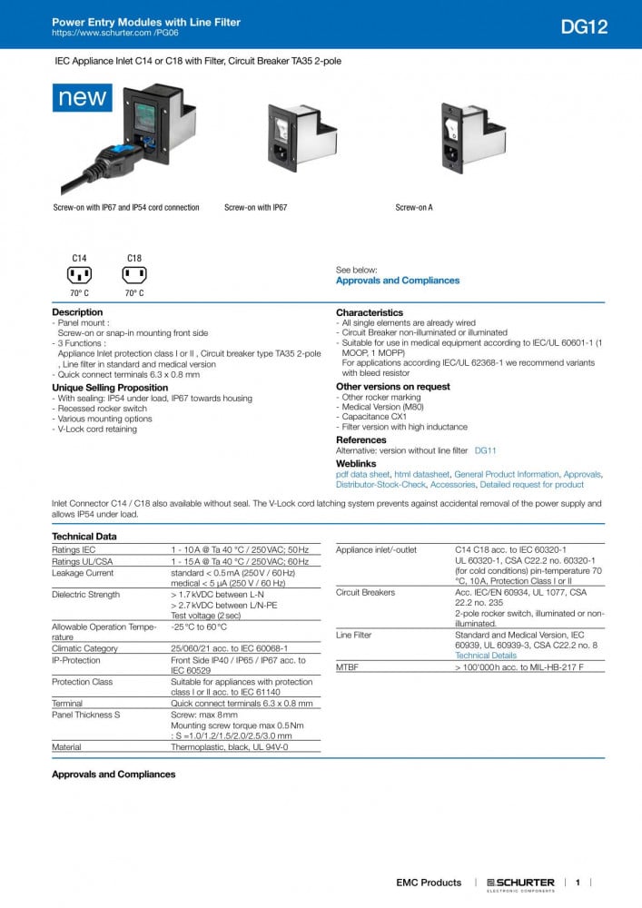 SCHURTER 3-134-976 datasheet page 1