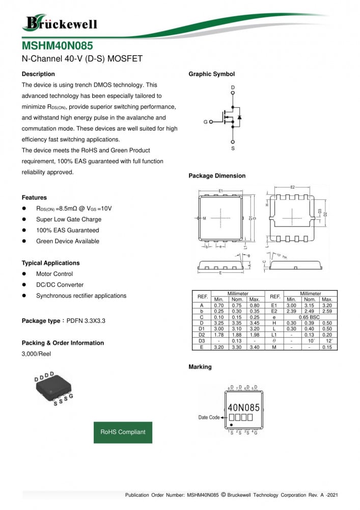 MSHM40N085 datasheet page 1