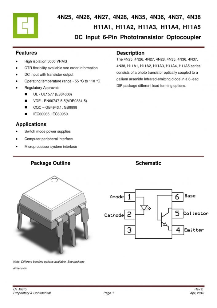 CT MICRO 4N25 datasheet page 1