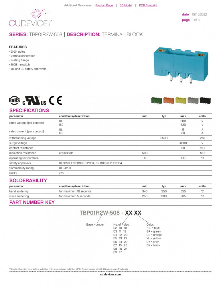 TBP01R2W-508-02BE datasheet page 1