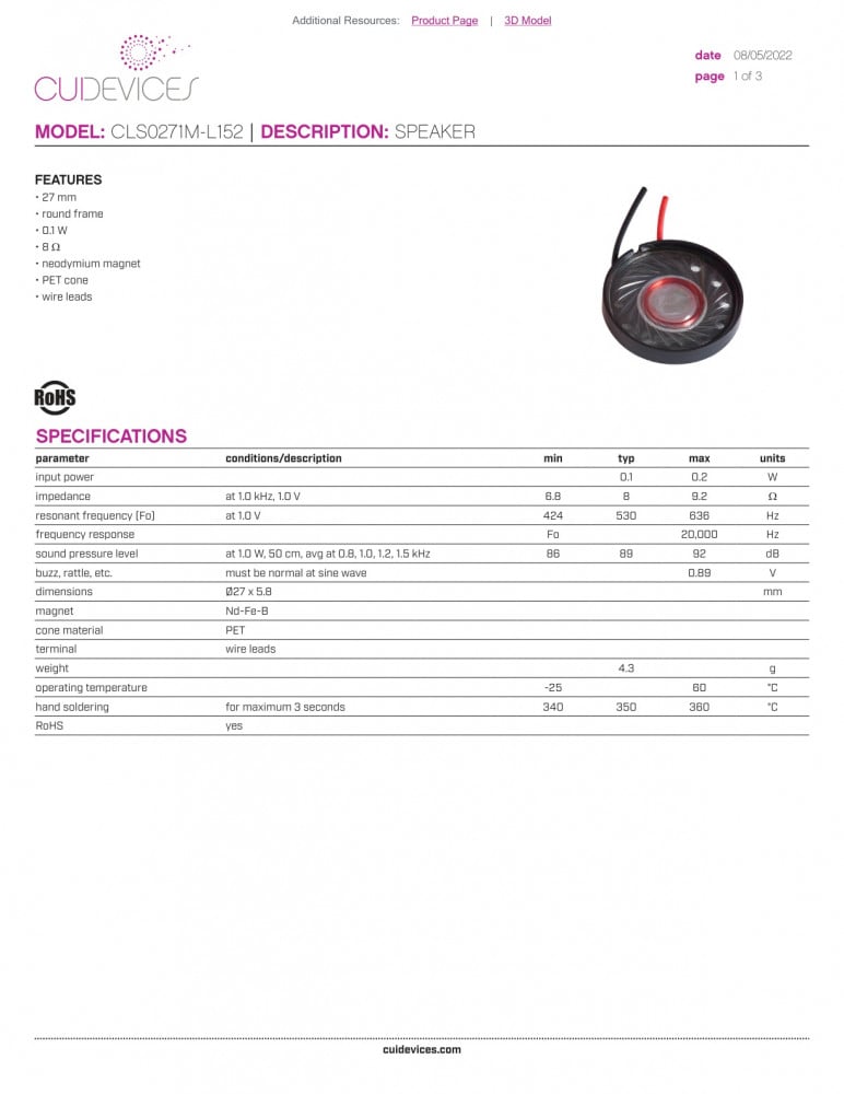 CLS0271M-L152 datasheet page 1