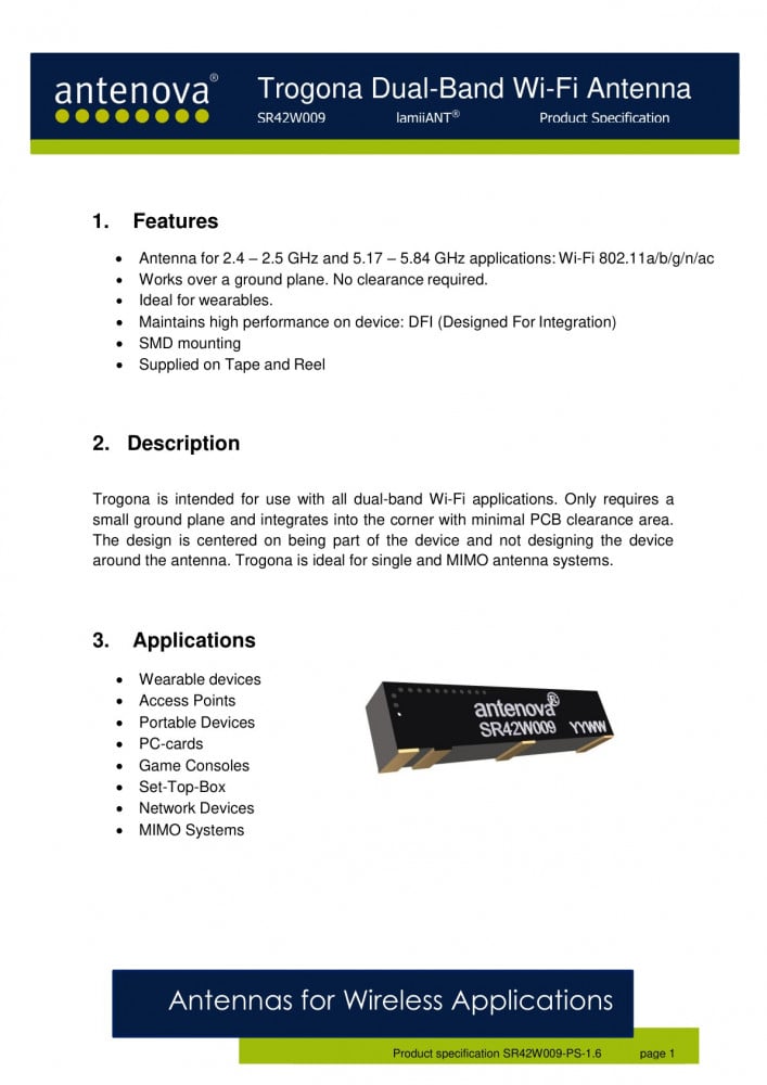 SR42W009 datasheet page 1