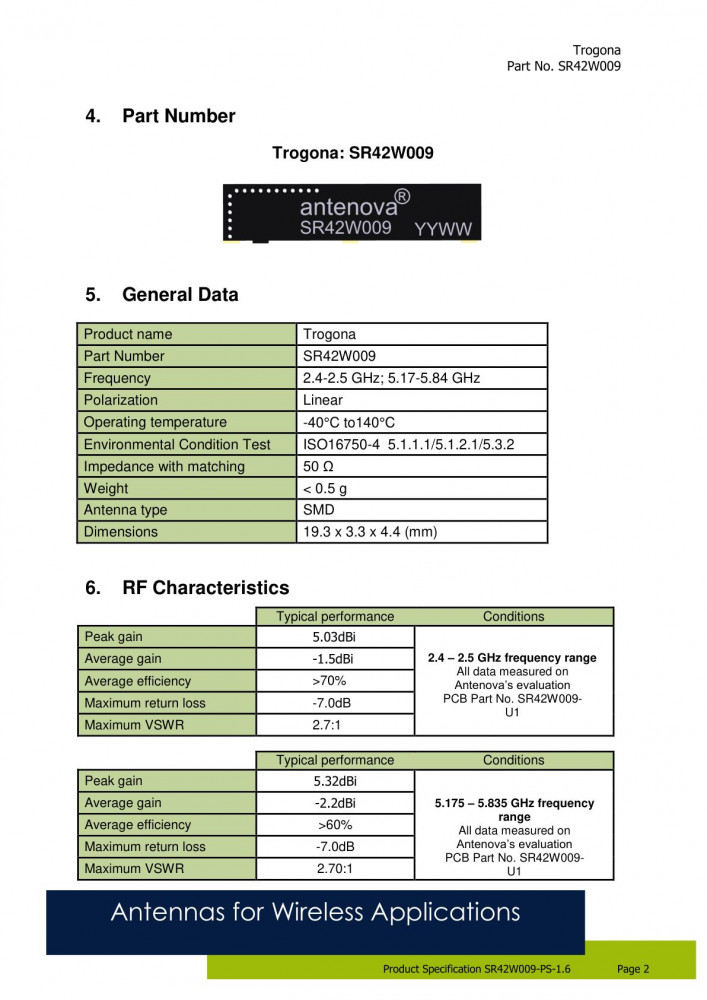 SR42W009 datasheet page 2